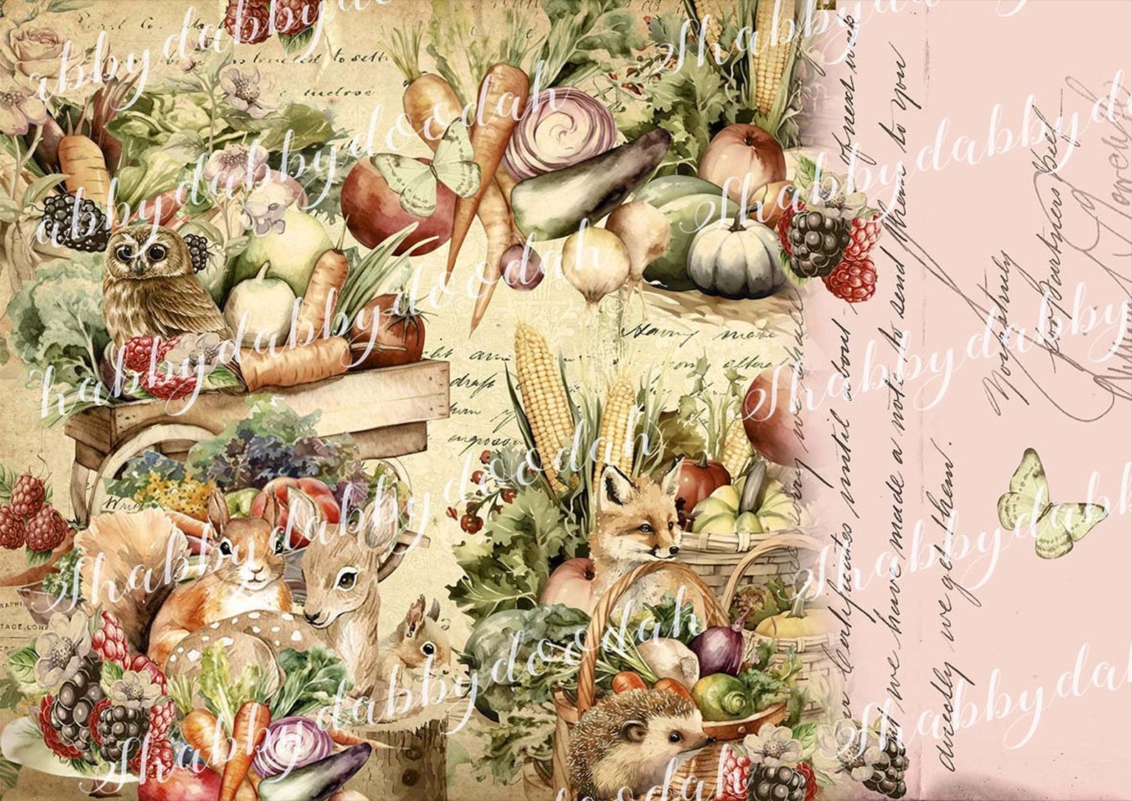 20 Pg AUTUMN HARVEST - HARVEST Themed Vintage Papers & Floral Nature ...