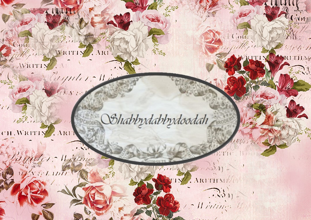 7 Page X PINK POSIES + Journal Cards Background Pages Vintage Paper ...