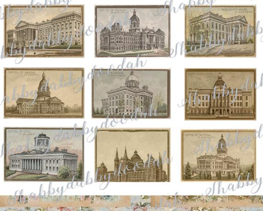9 Page USA CAPITAL Monuments Themed TOPPERS & Background Pages Vintage ...