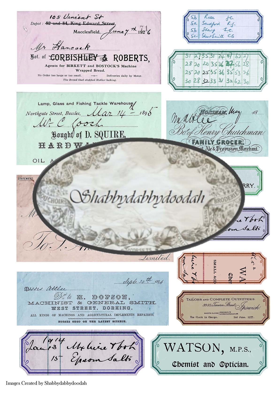 14 Page LABELS & Ephemera Set of Text Numbers Blank Embellishment ...