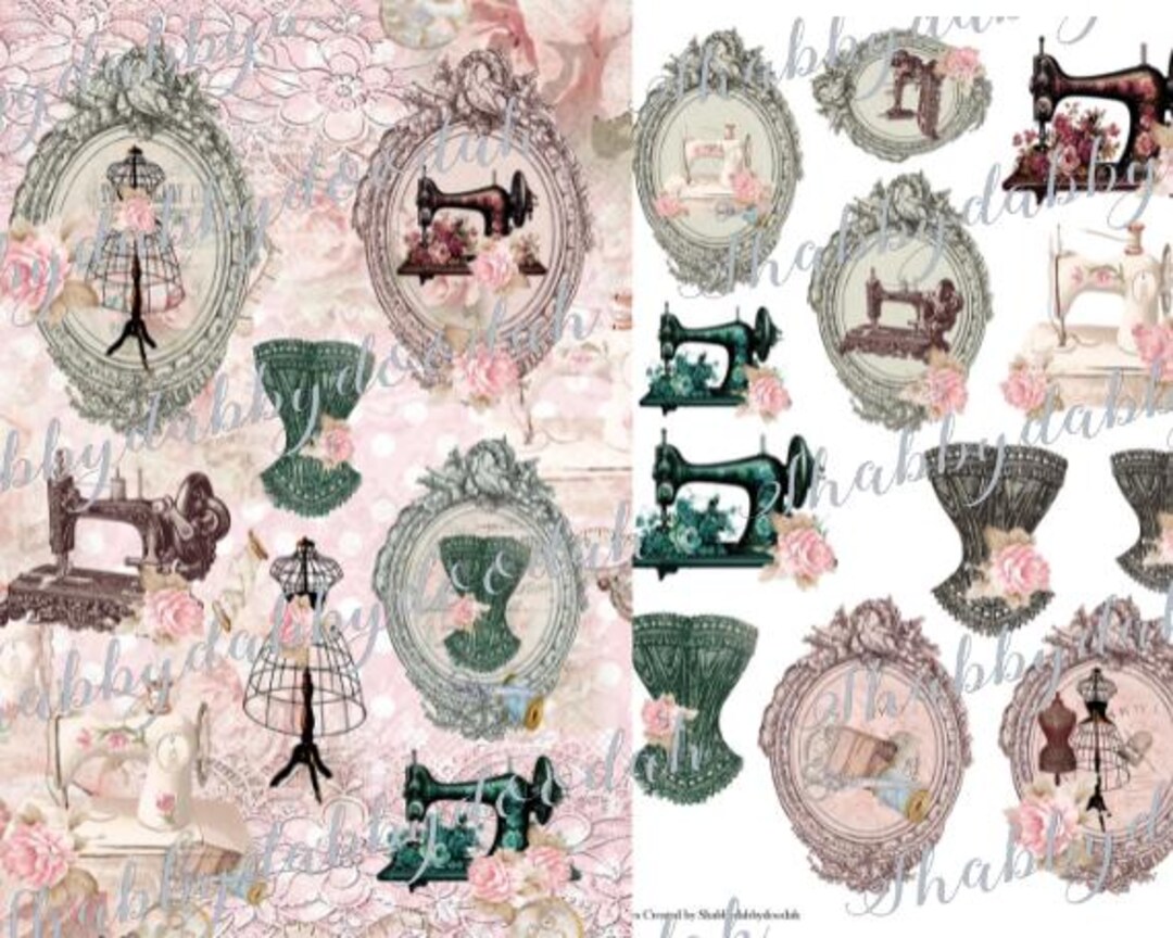 17 Page SEWING TOPPERS & Background Pages Vintage Themed Die Cuts ...