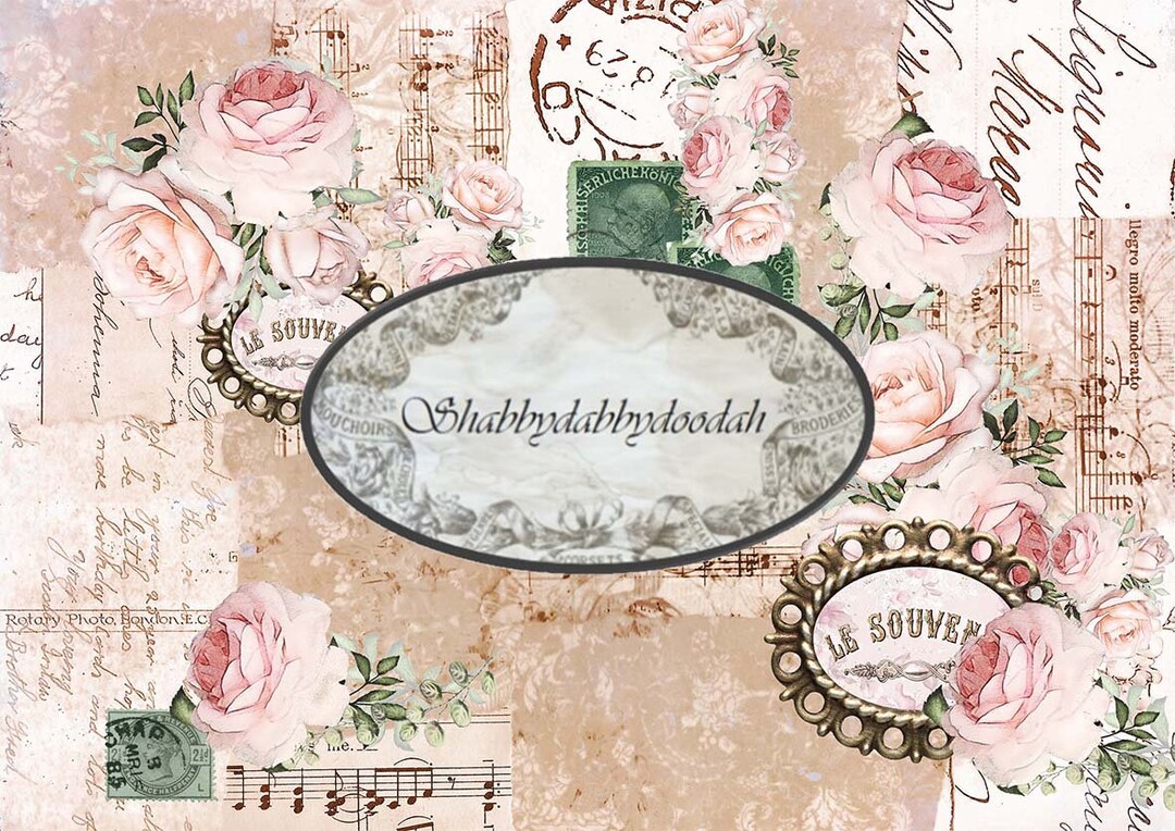 2 X Collage FLOWER PRESS Background Pages Floral Vintage Coloured ...