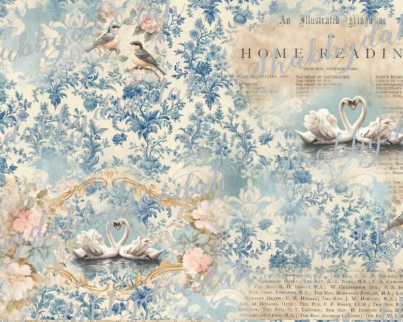 25 Pg SWAN LAKE Vintage Themed Papers & Floral Nature Digital Print ...