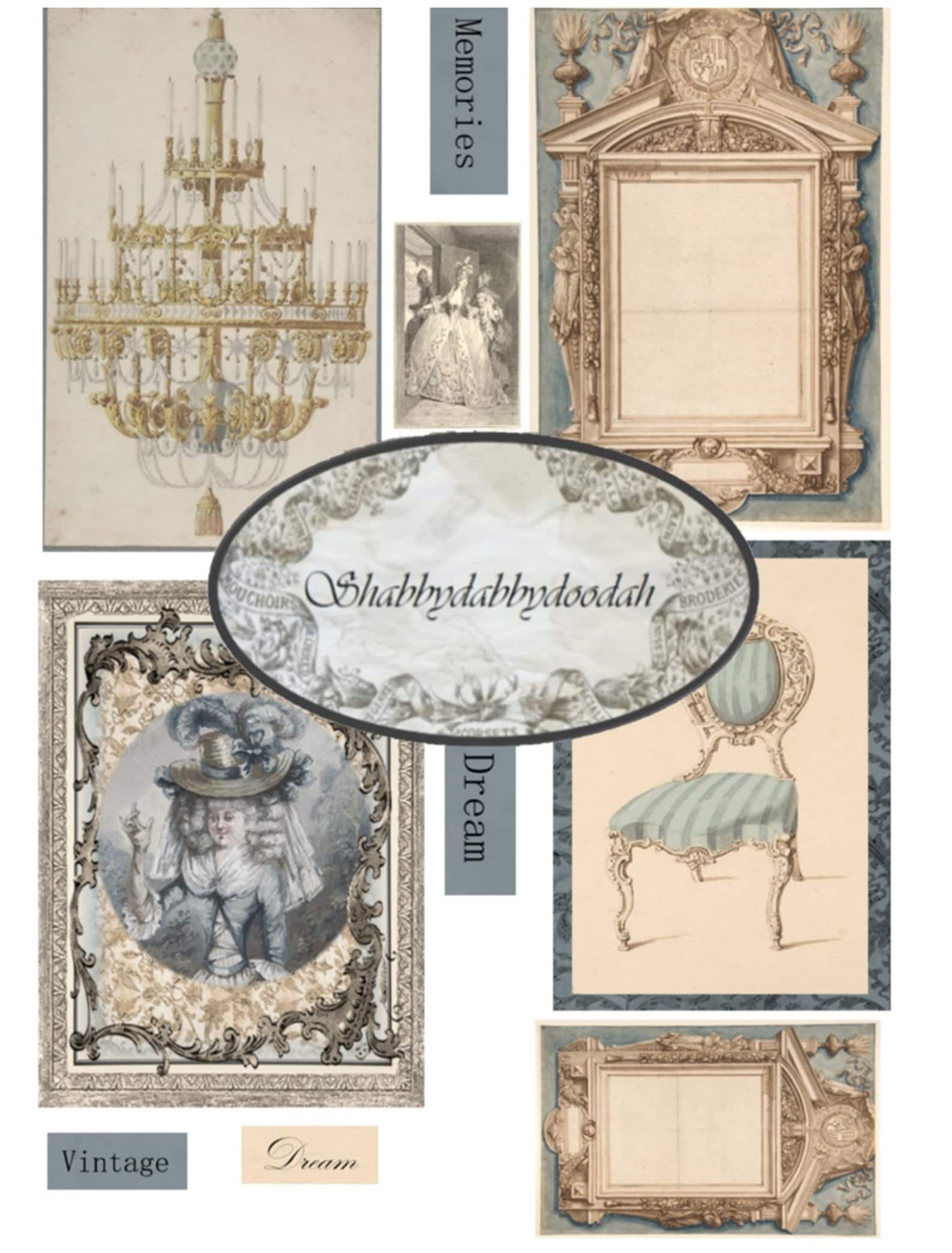 5 Pg BLUE BAROQUE Vintage Louis XVI French Themed Postcards Envelopes ...