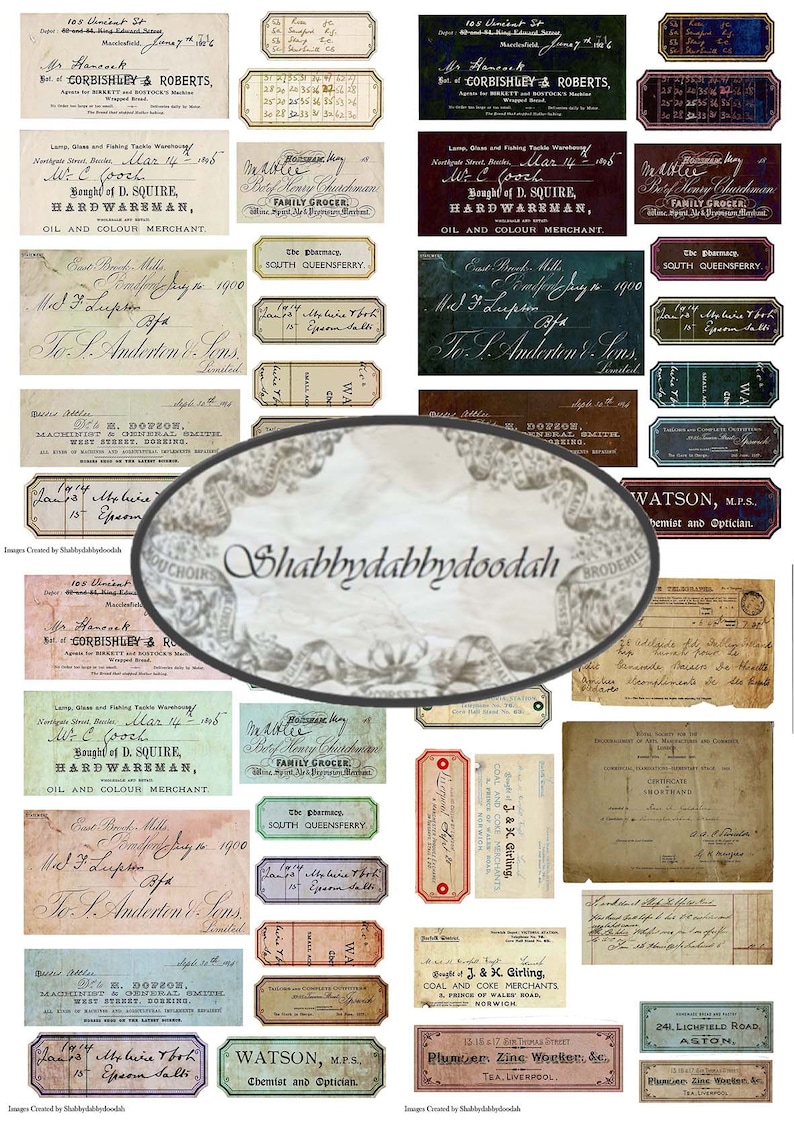14 Page LABELS & Ephemera Set of Text Numbers Blank Embellishment ...