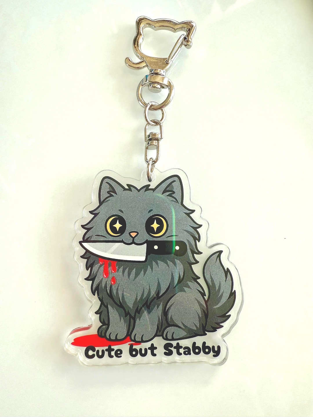 Cute but Stabby Cat Bloody Knife Acrylic Keychain | Cat Clasp ...
