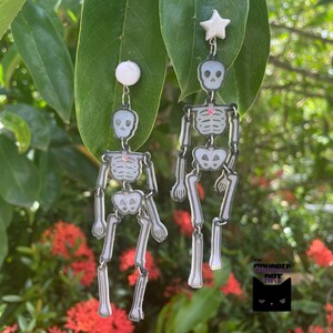 Resin Black & White Dancing Skeletons Earrings, Stainless Steel Earring, Polymer Clay Earrings ...