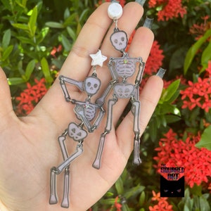 Resin Black & White Dancing Skeletons Earrings, Stainless Steel Earring, Polymer Clay Earrings ...
