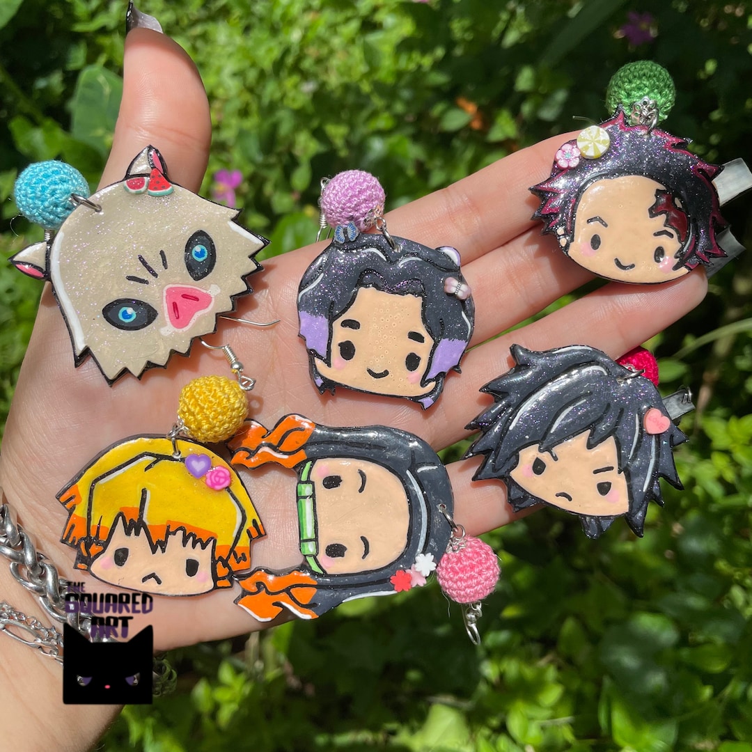 Chibi Anime Earrings, Polymer Clay, Demon Slayer, Crochet, Stainless ...