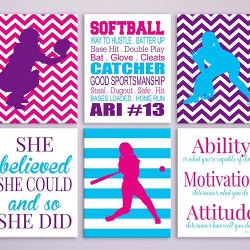 Personalized Softball Prints Softball Wall Decor for Girls - Etsy