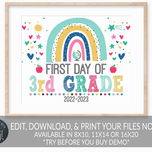 Hello Third Grade Sign First Day of Third Grade Sign Printable - Etsy