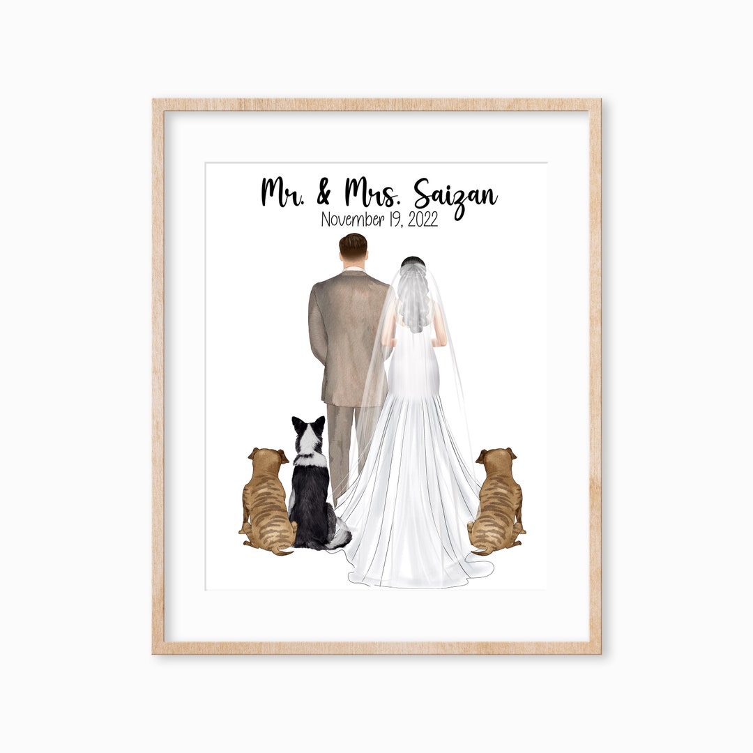 Personalized Bride and Groom Print, Bride and Groom Illustration With ...