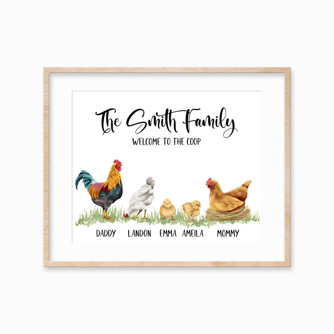 Personalized Chicken Family Print, Custom Animal Family Portrait ...