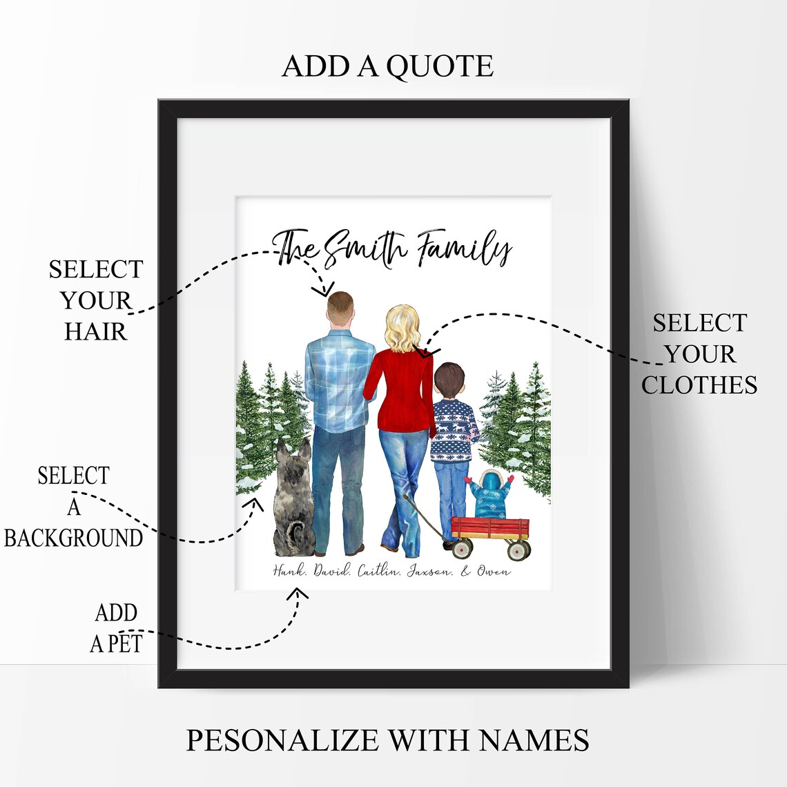 Personalized Family Portrait Print Family Portrait With Pets - Etsy