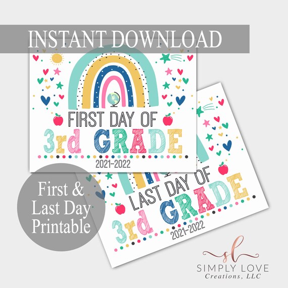 First Day of Third Grade School Sign Back to School - Etsy