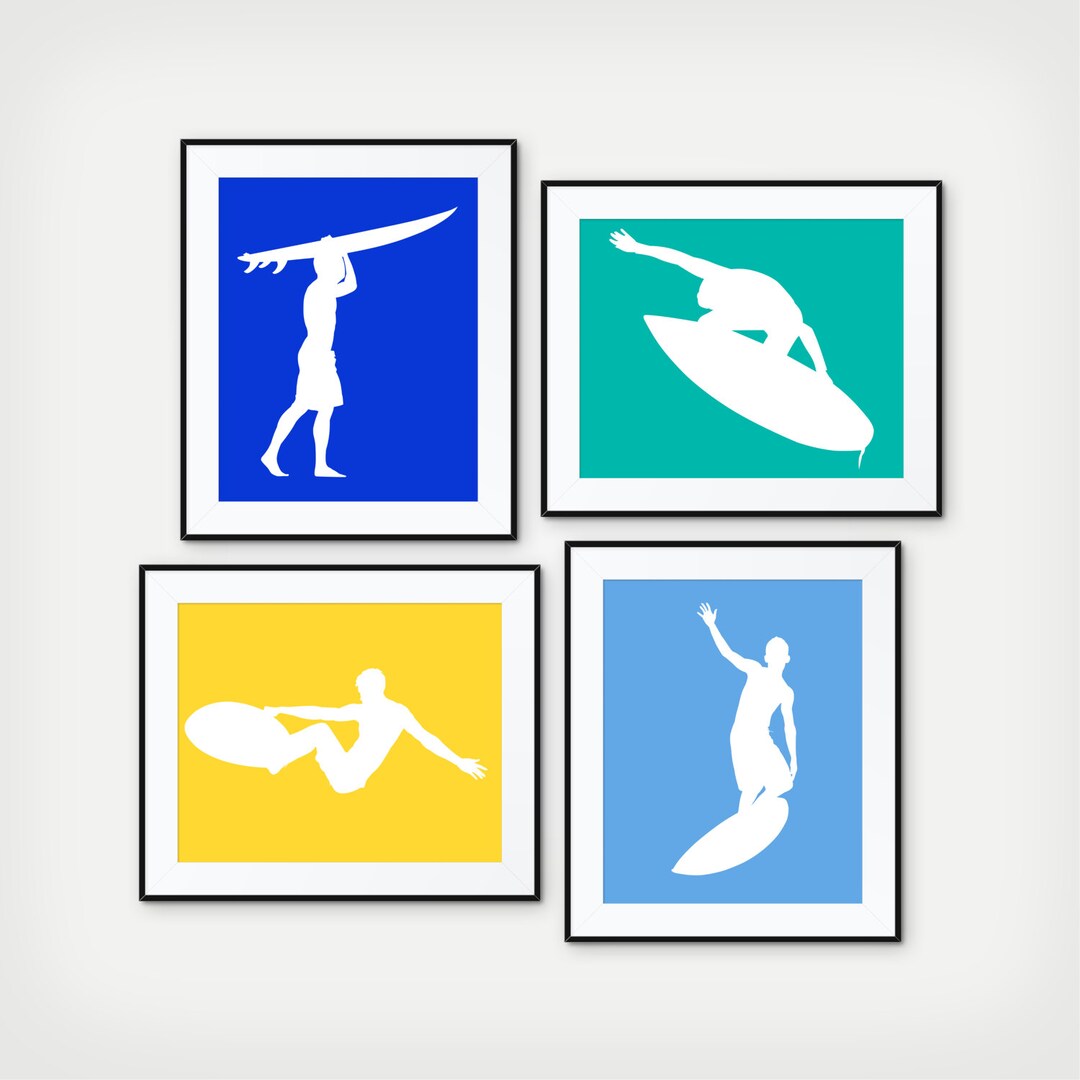 Custom Surf Board Wall Art, Gift for Surf Boarder, Set of 4 Prints - Etsy