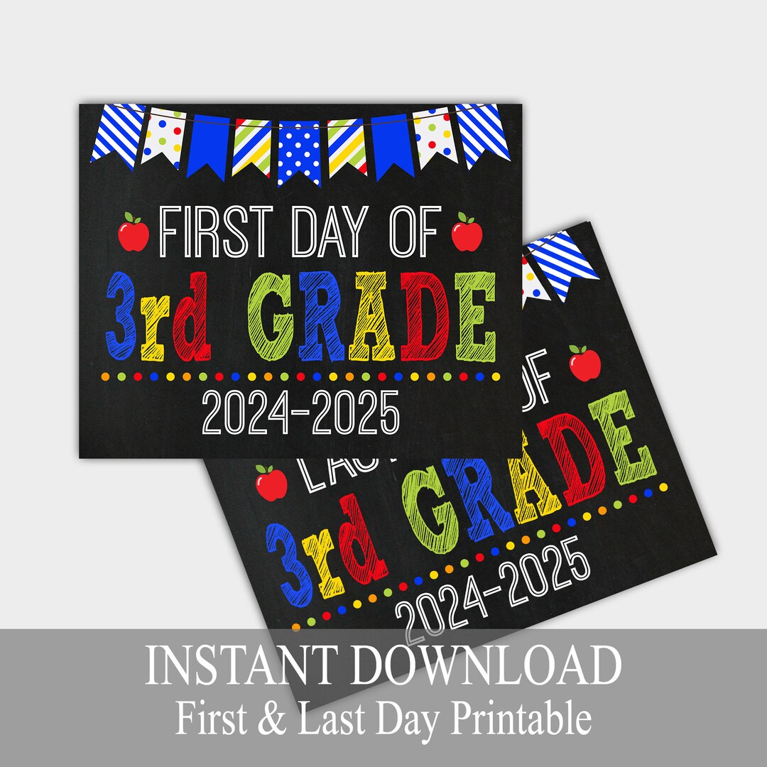 First Day of Third Grade School Sign, Back to School Printable, 3rd ...