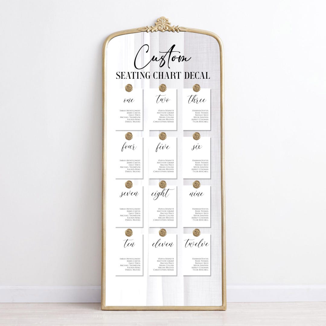 Custom Seating Chart Mirror Decal, Personalized Wedding Seating Chart ...