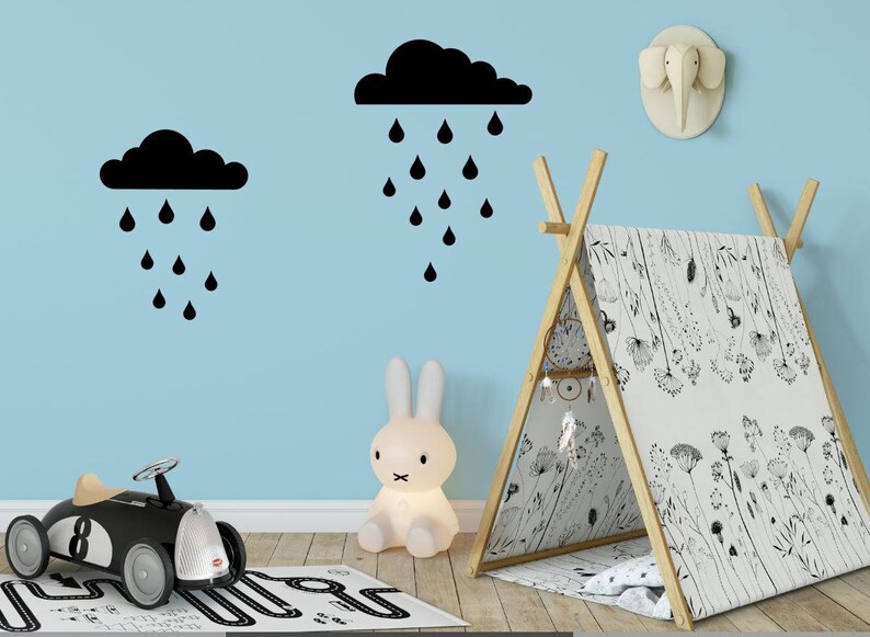 Rain Clouds Wall Decal Cloud Decal Rain Drop Decal Kid | Etsy