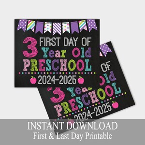 First Day of 3 Year Old Preschool Sign Print Yourself Back to School ...