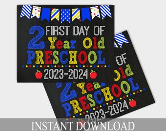 First Day of 2 Year Old Preschool Sign Girls Back to School - Etsy