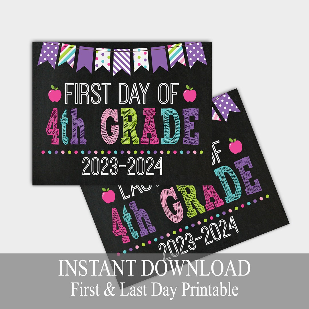 First Day of 4th Grade School Chalkboard Sign My First Day - Etsy
