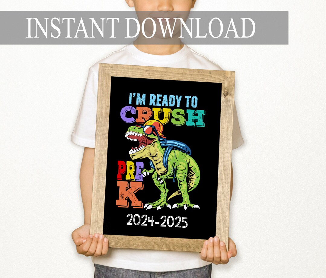 Dinosaur First Day of Pre-k School Sign, Back to School Printable ...