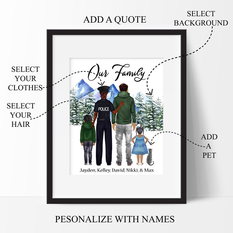 Custom Family Portrait Print with Police Mom Family Portrait | Etsy