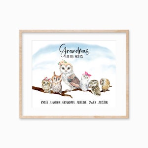 Personalized Owl Family Print, Custom Family Portrait, Owl Family Art ...