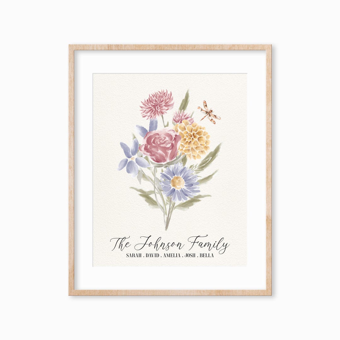 Custom Birth Flower Family Print, Christmas Gift for Mom, Customizable ...