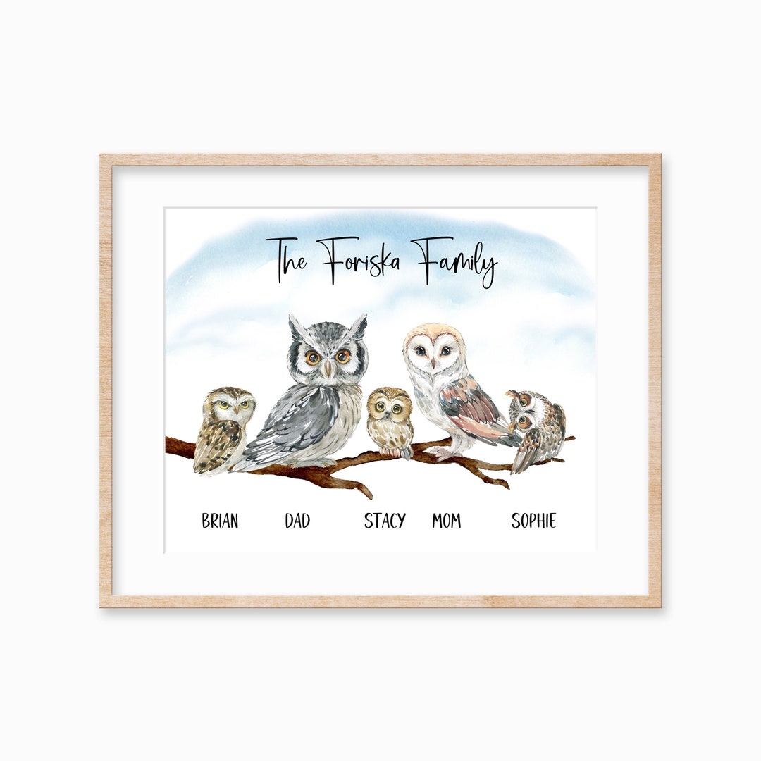 Personalized Owl Family Print Custom Family Portrait Owl - Etsy
