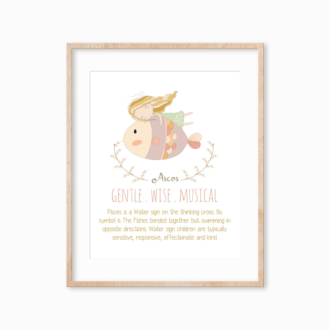 Pisces Zodiac Print, Kids Astrology Art for Girls Room Decor, Nursery ...