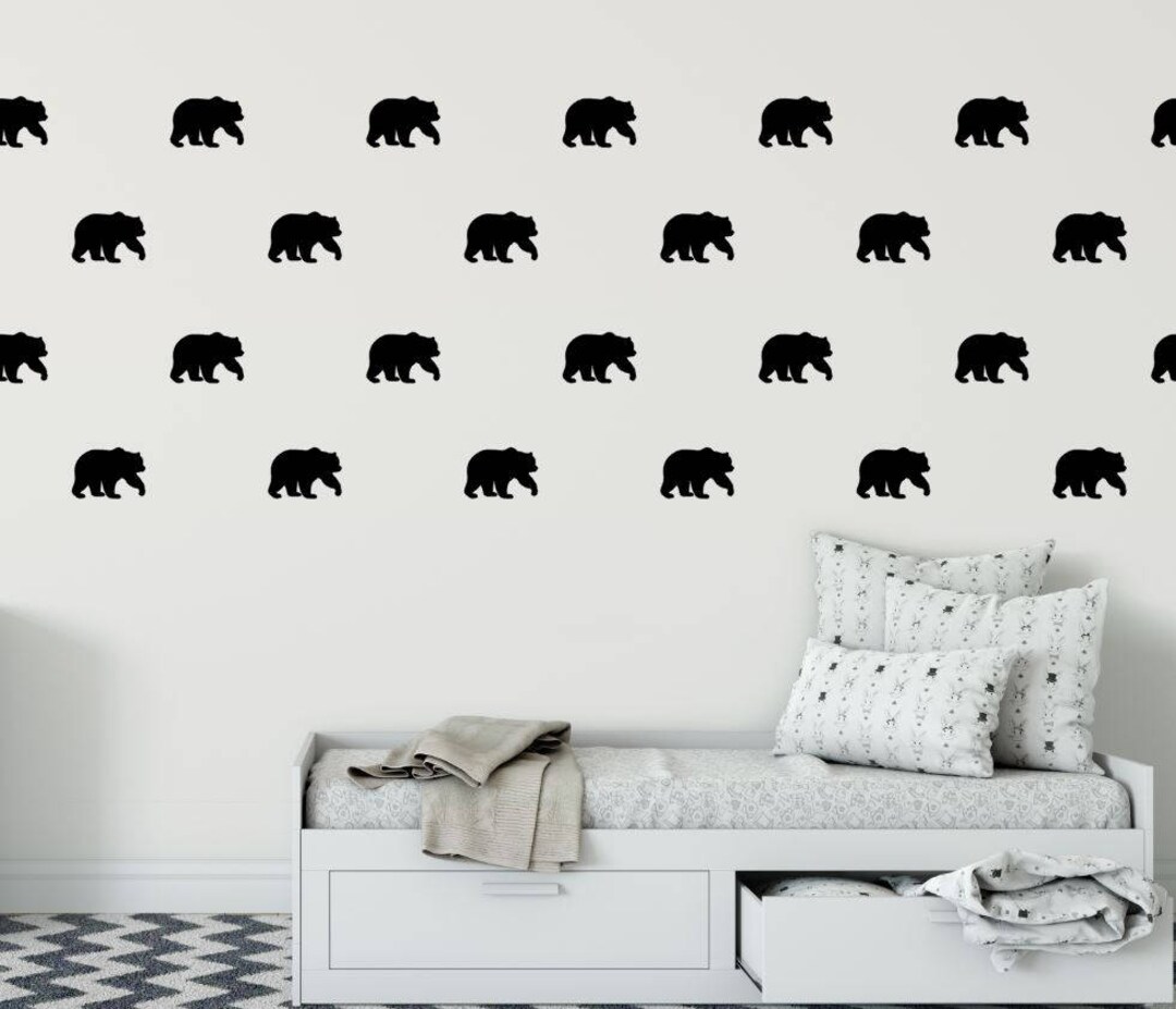 Bear Wall Decals, Woodland Vinyl Wall Stickers, Bear Theme Room, Cute ...
