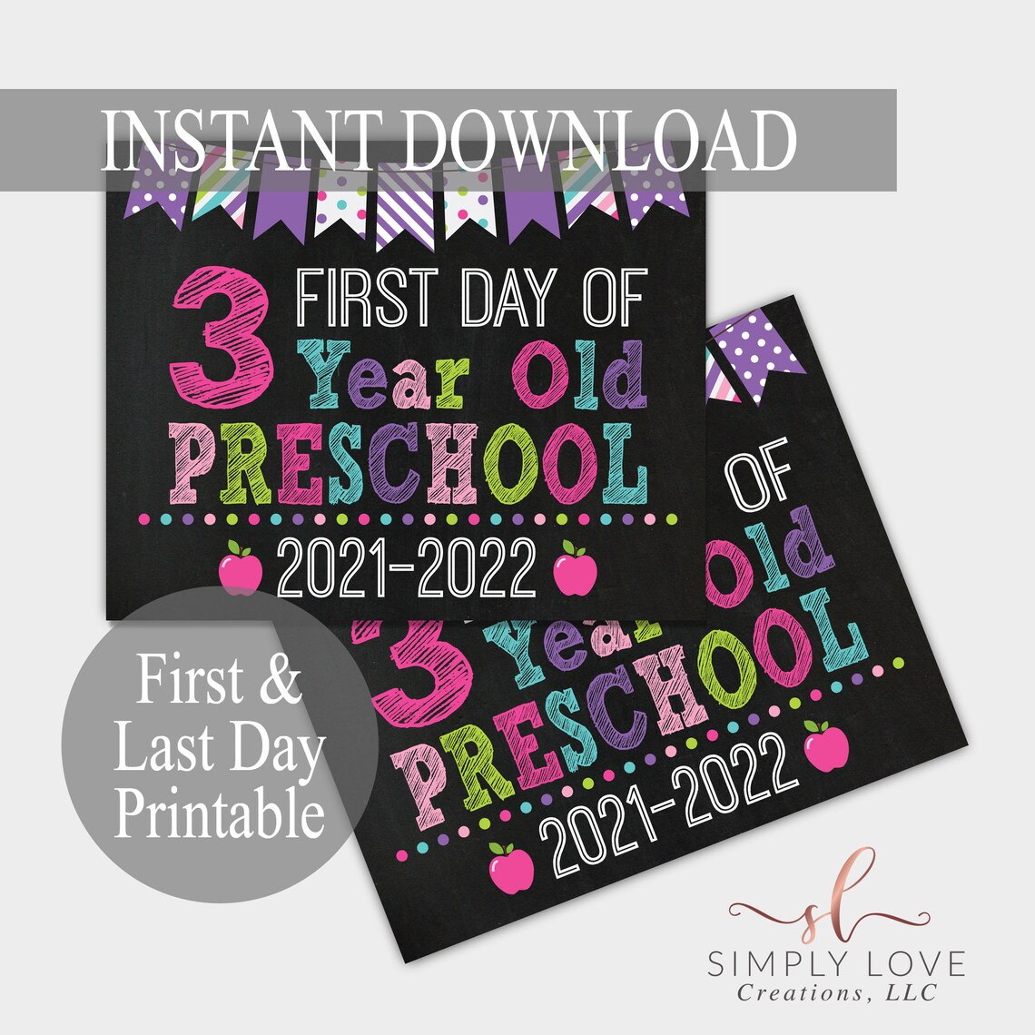 First Day of 3 Year Old Preschool Sign Print Yourself Back - Etsy