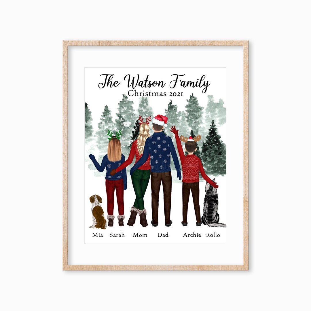Personalized Christmas Family Portrait, Custom Holiday Gift, Christmas ...