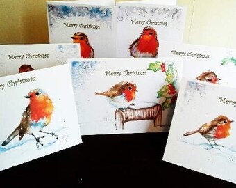 Watercolour Illustration Robin Christmas Cards Pack of 6 or - Etsy UK