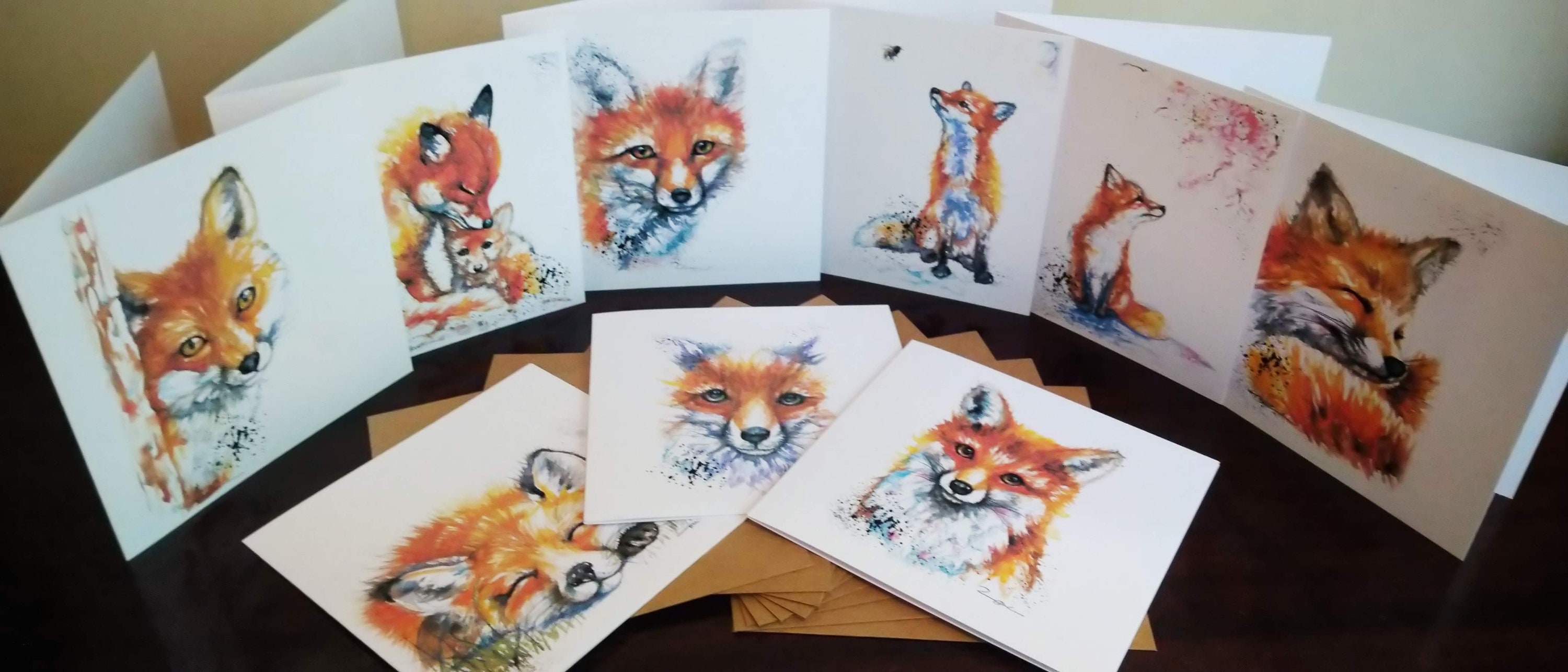 Pack of 9 Notelet Cards Fox Art Watercolour Art Prints | Etsy