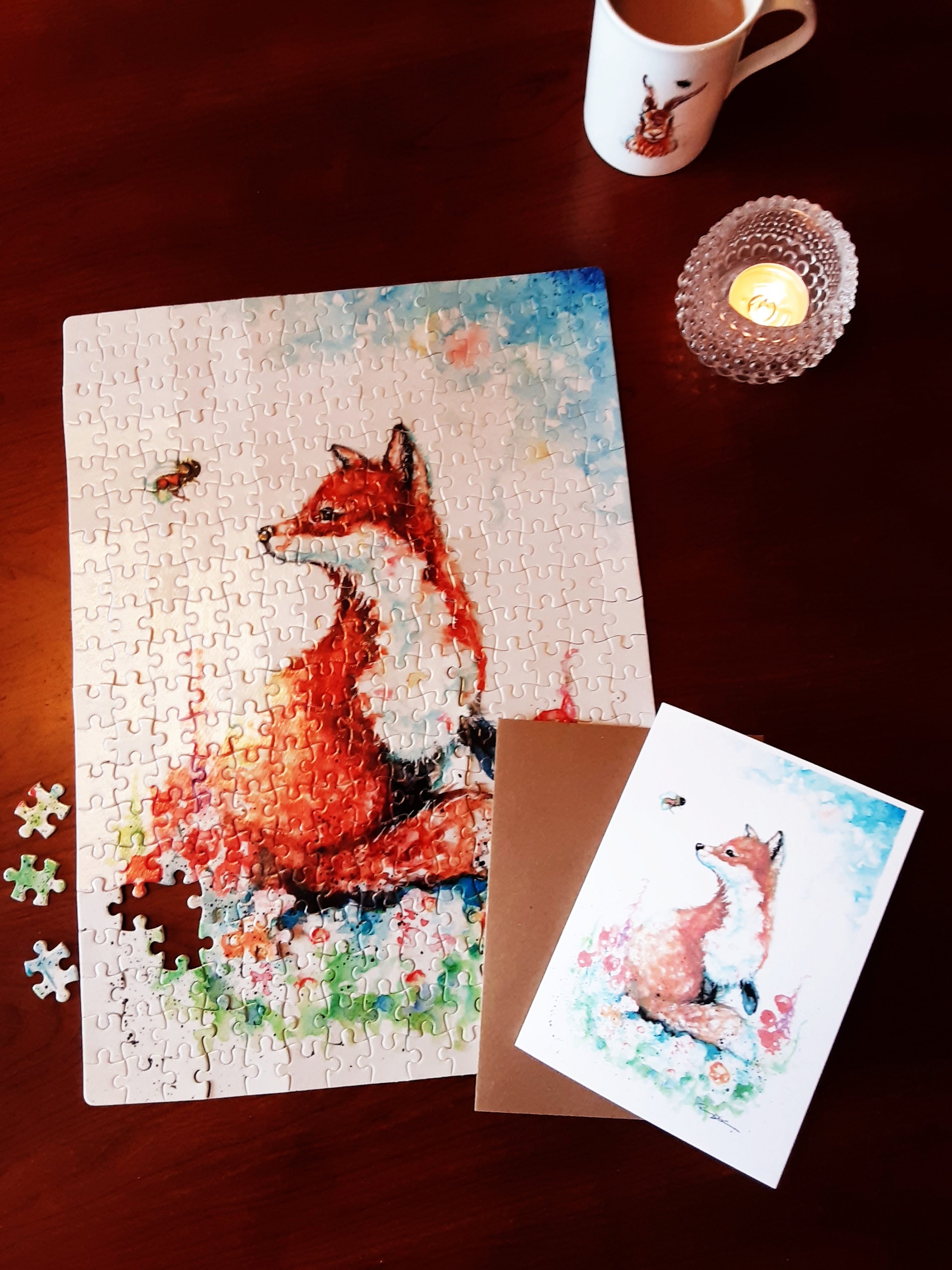 Fox Bee Fox Jigsaw Card and Jigsaw Gift Set Watercolour | Etsy
