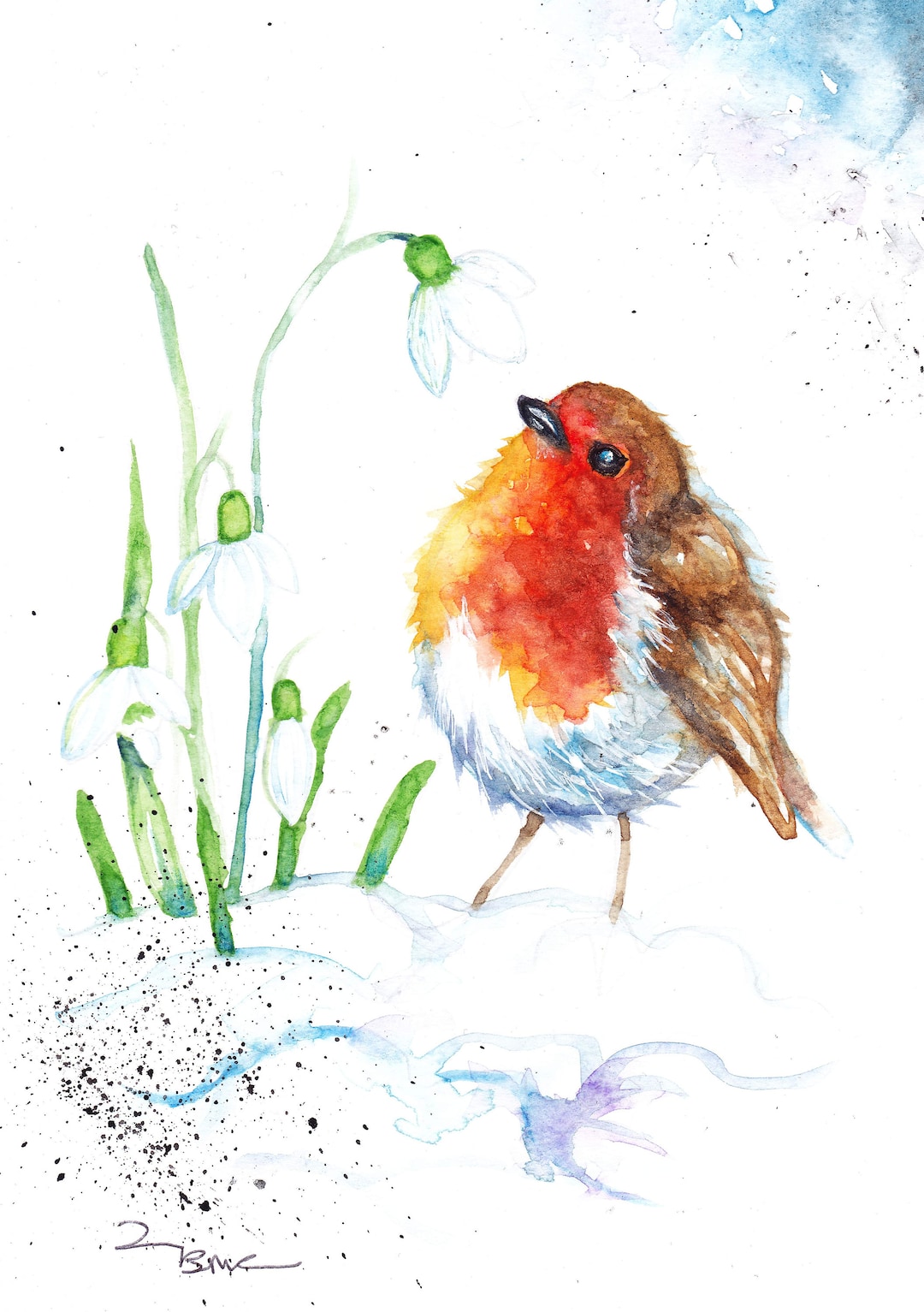 Robin and Snowdrops Art Print. - Etsy