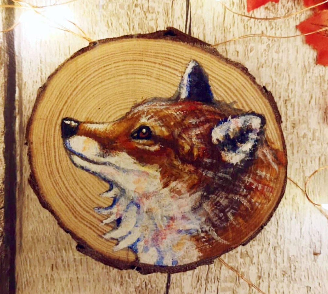 Hand Painted Fox Wood Slice, Original Art. - Etsy