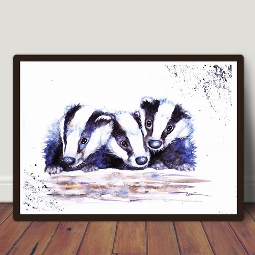 Badgers Fabric Woodland Badgers Scandinavian Style Dark | Etsy