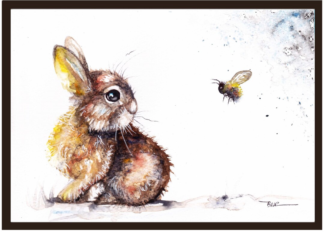 Rabbit and Bee Original Painting,rabbit Wall Decor. - Etsy