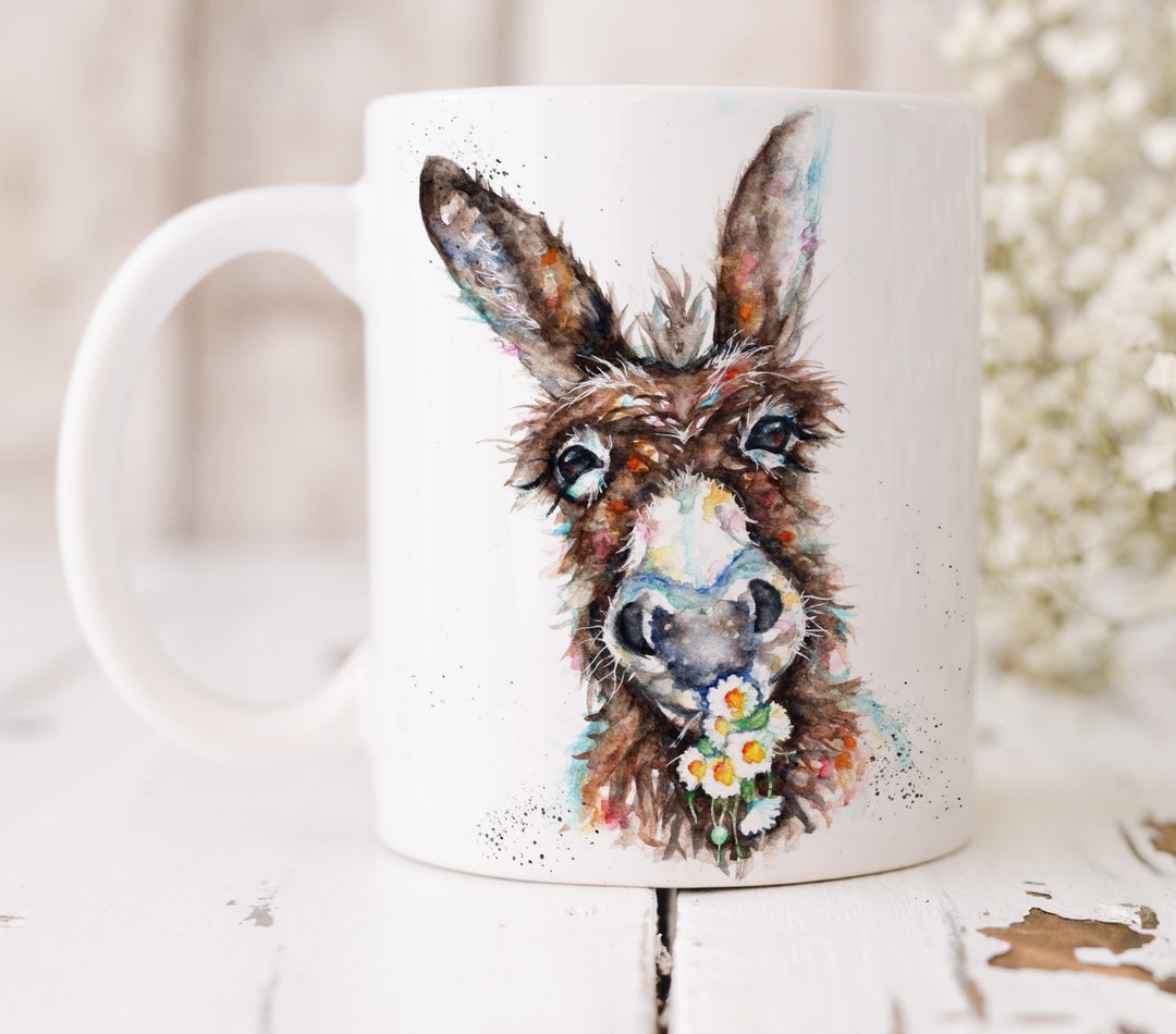 Watercolor Donkey Mug: 'daisy' Wildlife Art, 10oz - Etsy