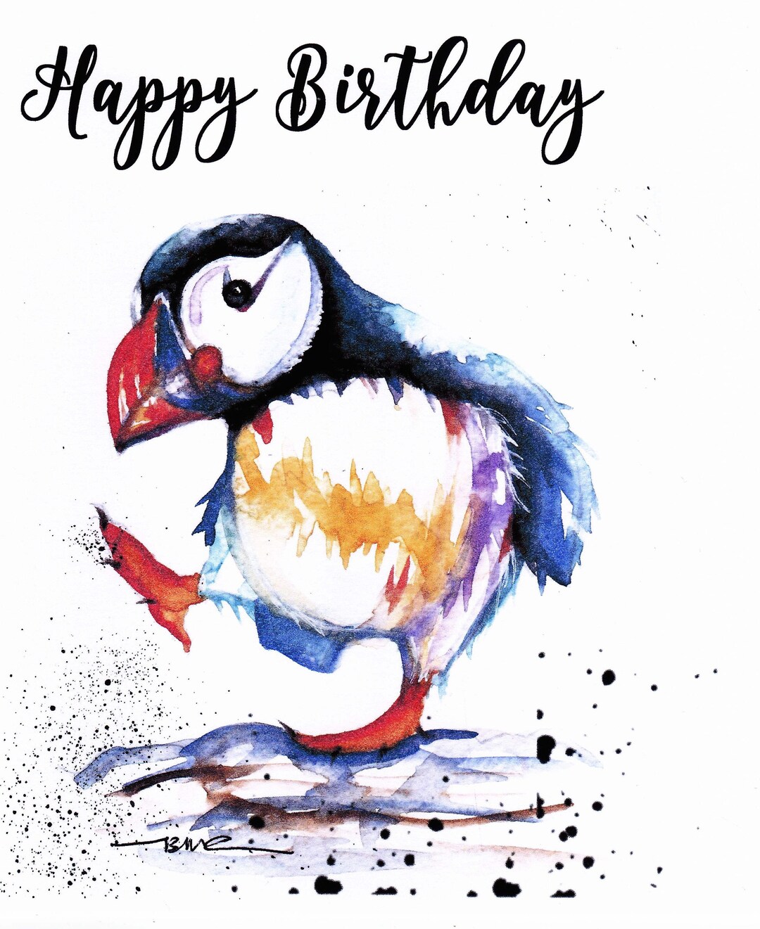 Puffin Birthday Card: Watercolor Animal Art Print - Etsy