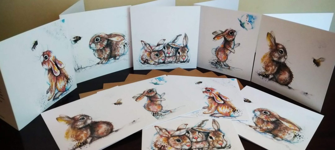 Rabbit Art Cards - Etsy