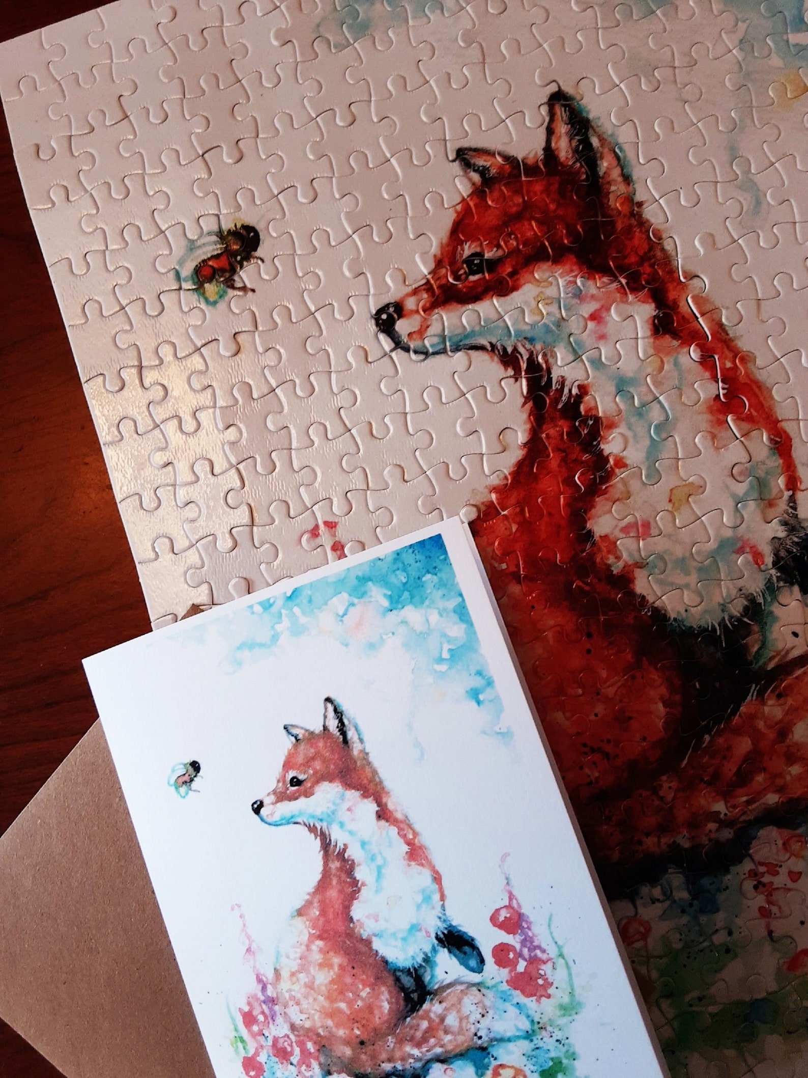 Fox Bee Fox Jigsaw Card and Jigsaw Gift Set Watercolour | Etsy