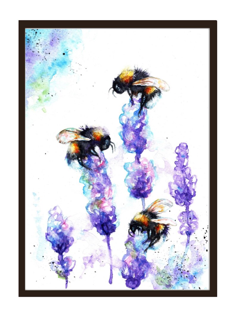 Bees Art Print Bee and Lavender Wall Art Bees Watercolour - Etsy