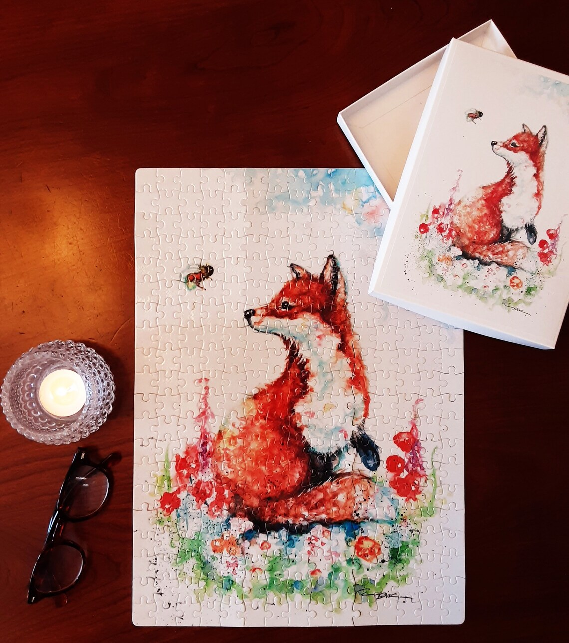 Fox Bee Fox Jigsaw Card and Jigsaw Gift Set Watercolour | Etsy