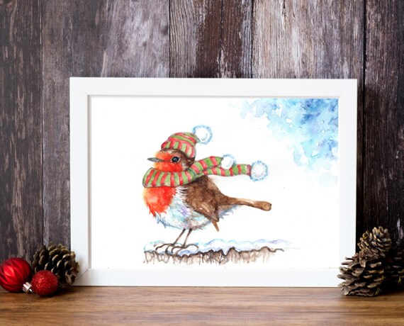 Christmas Robin Watercolour Painting Robin Watercolour Print | Etsy