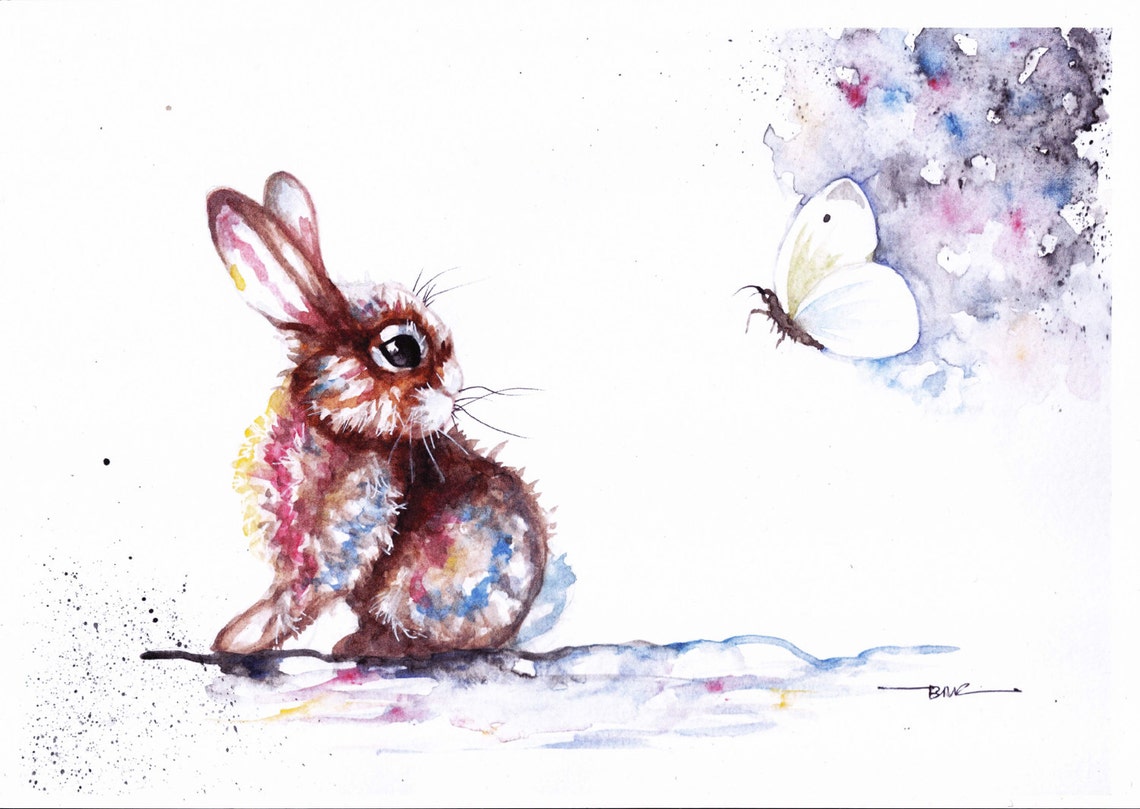 Rabbit Print Rabbit Wall Art Rabbit painting Rabbit Home | Etsy